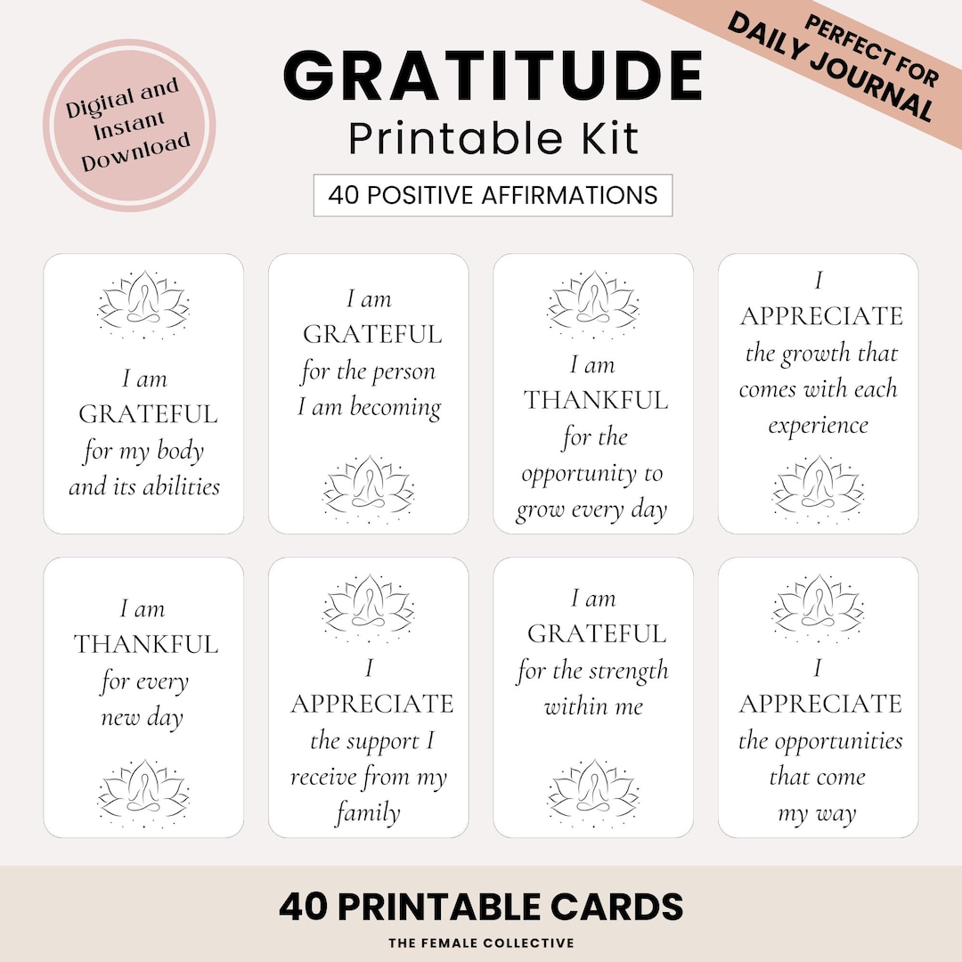 Gratitude Affirmations Cards Printable Vision Board Cards Kit ...