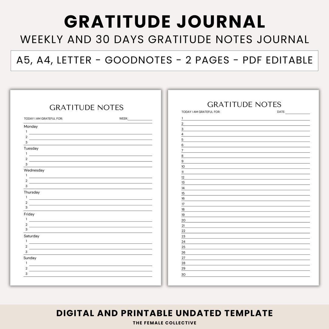 Weekly Gratitude Journal Printable Template Thankfulness Journal ...