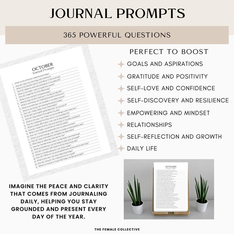 365 Journal Prompts, Digital Download, Self Discovery Journal ...