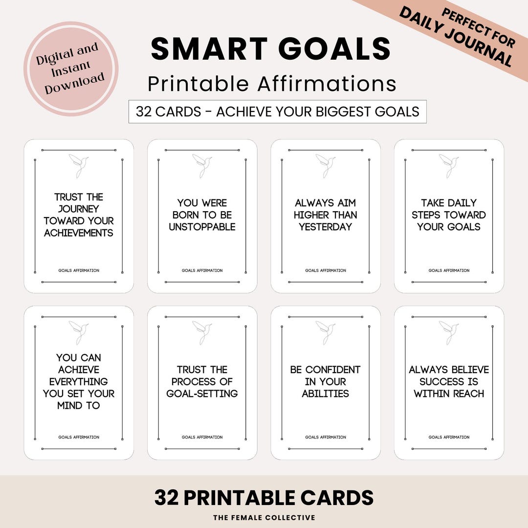 SMART Goals Affirmations Cards Printable Vision Board Cards Kit ...