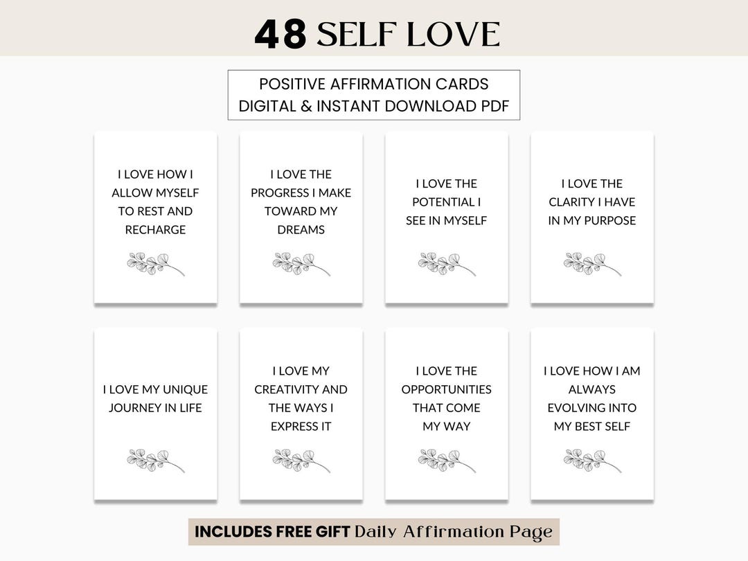 Self Love Affirmation Cards Printable Digital Download Positive Daily ...