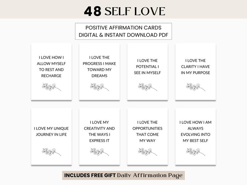 Self Love Affirmation Cards Printable Digital Download Positive Daily ...