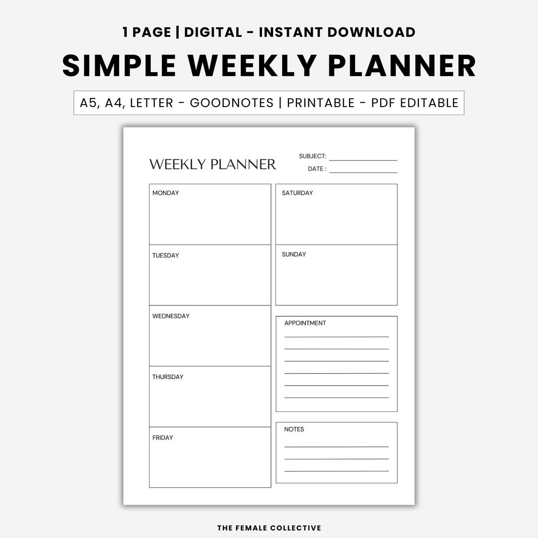 Weekly Planner Printable Landscape Undated Task Tracker Weekly to Do ...
