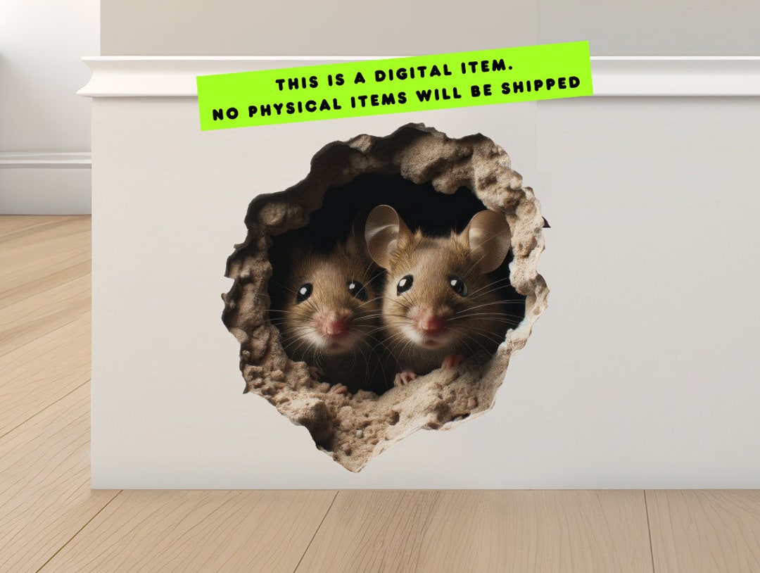 Realistic Mouses in Hole Wall Decal Buddies Mice Sticker Baseboard ...