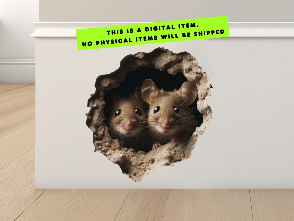 Realistic Mouses in Hole Wall Decal Buddies Mice Sticker Baseboard ...