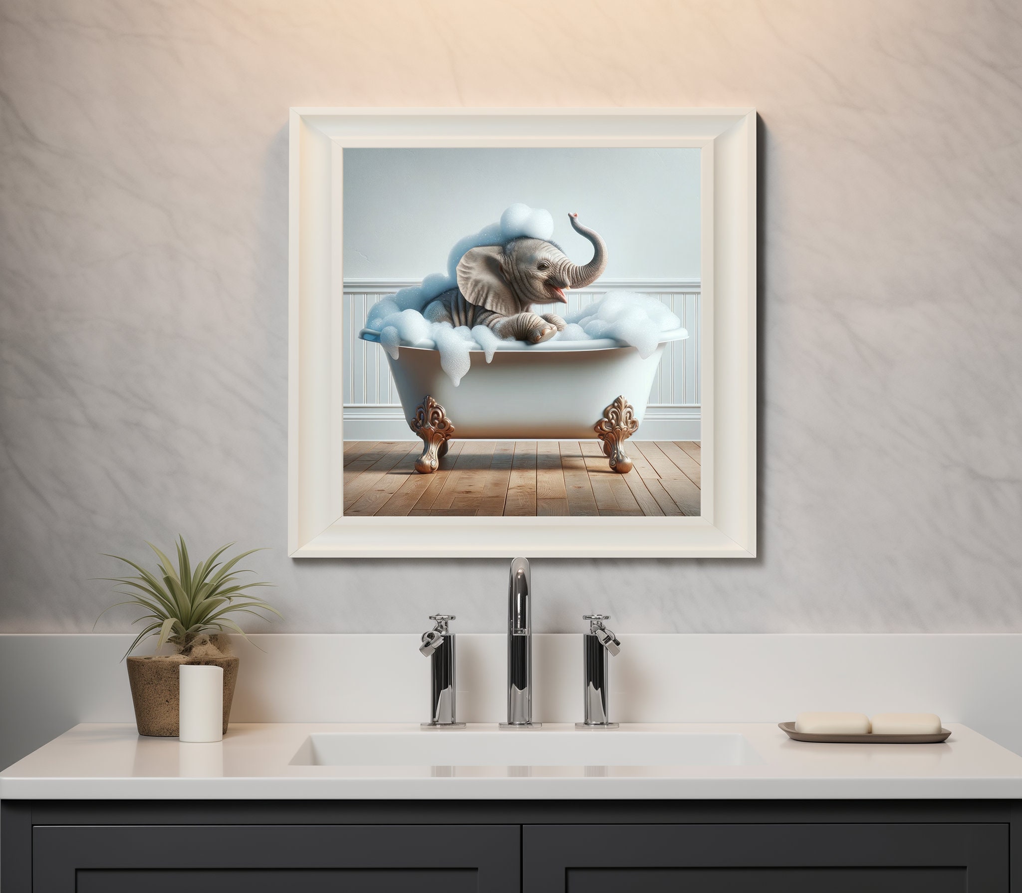 Happy Elephant in Tub Printable Wall Art Elephant Photo Elephant Art ...