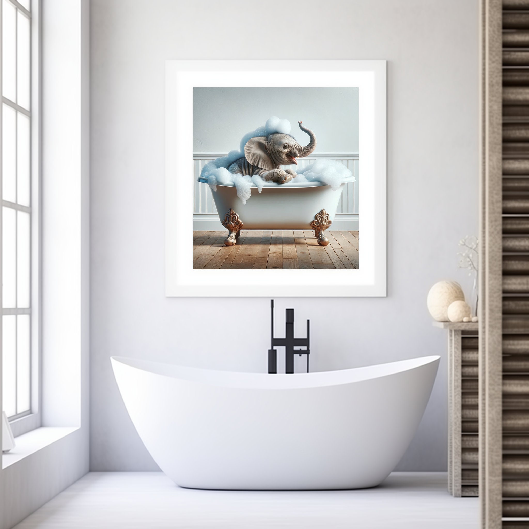 Happy Elephant in Tub Printable Wall Art Elephant Photo Elephant Art ...