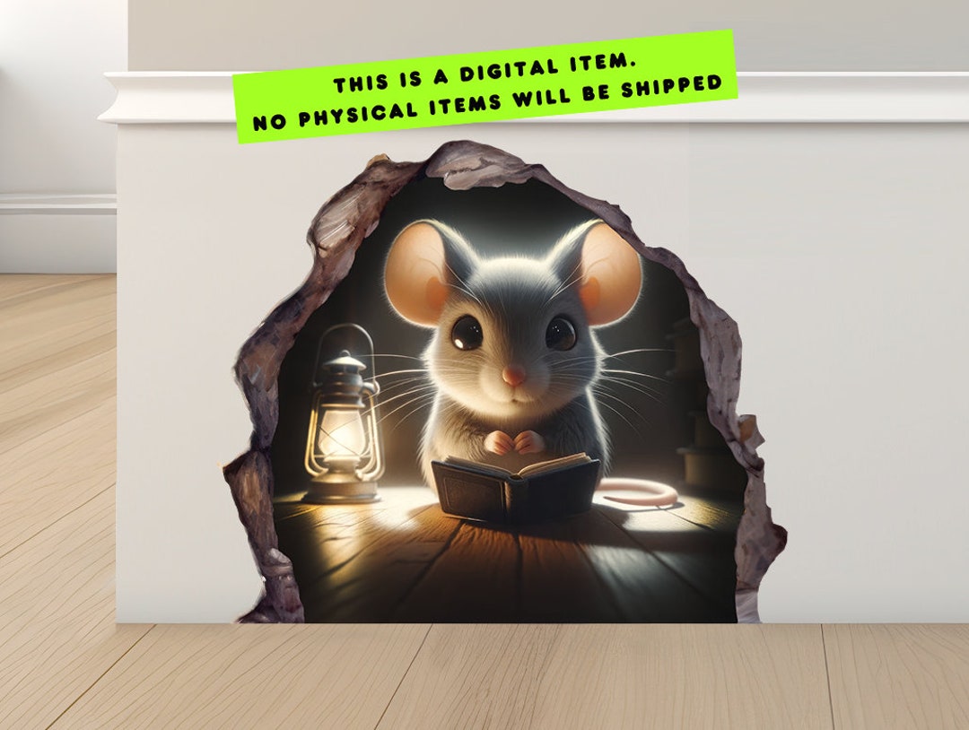 Cute Mouse Reading Book in the Mouse, 3D Mouse Printable Wall Decal ...