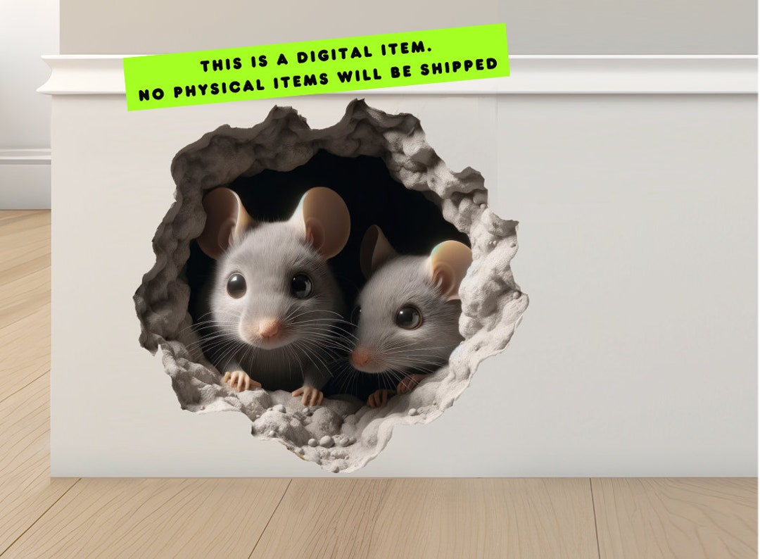 Realistic Mouses in Hole Wall Decal Mice Sticker Baseboard Sticker ...