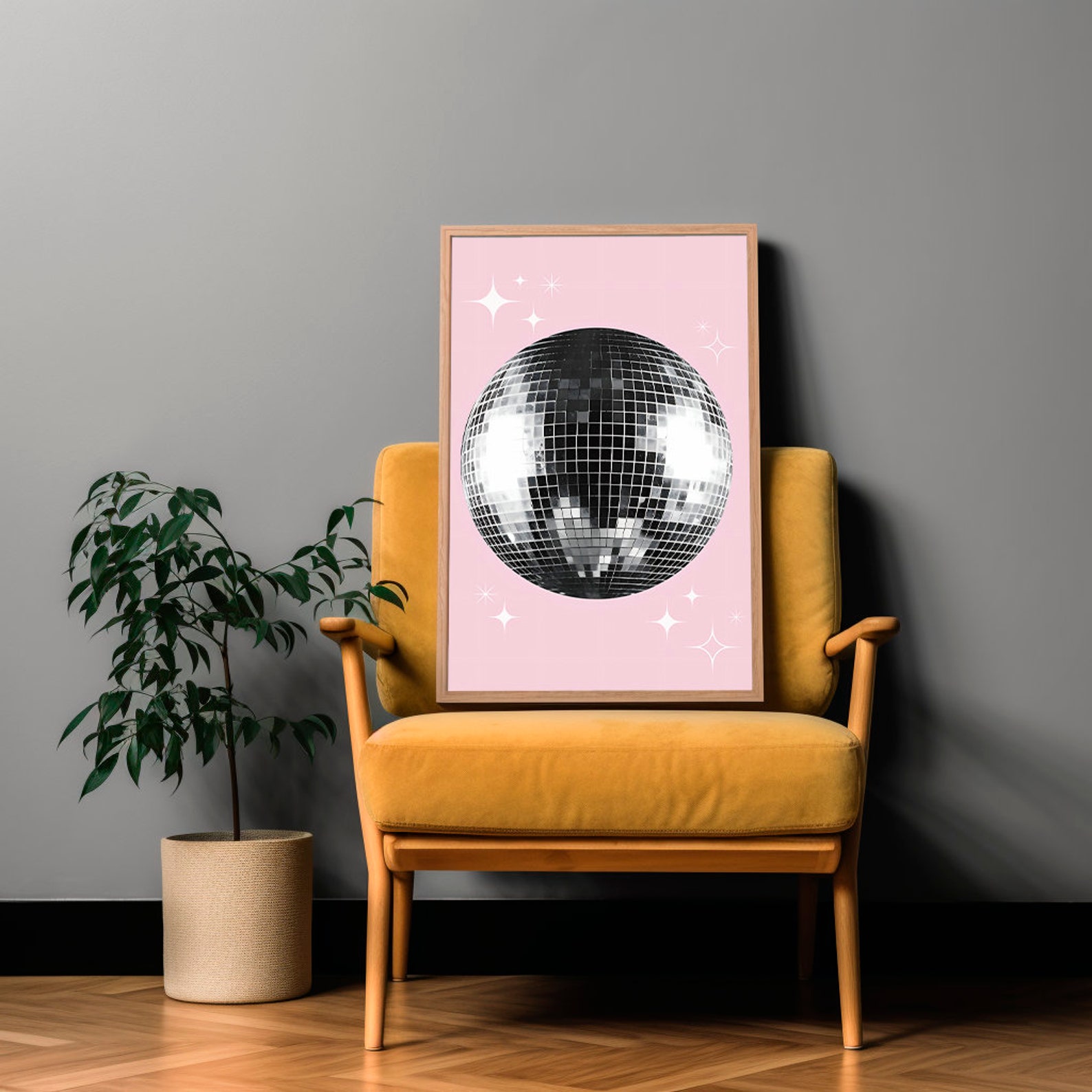 Disco Ball Groovy Poster Pink Disco Wall Art Girly Wall Art Etsy