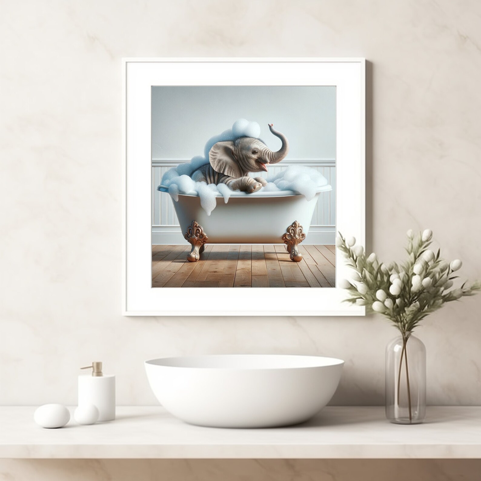 Happy Elephant in Tub Printable Wall Art Elephant Photo Elephant Art ...