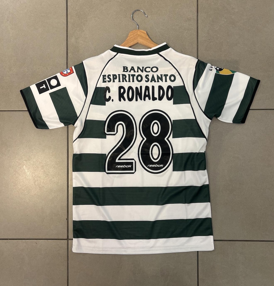 Banco Espírito Santo Cristiano Ronaldo Retro Jersey 28 White and Green ...