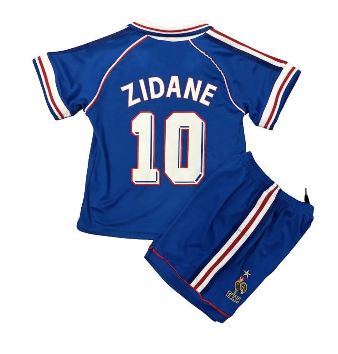 France Zidane Retro Soccer Kids Kit - Blue With Red & White Design ...
