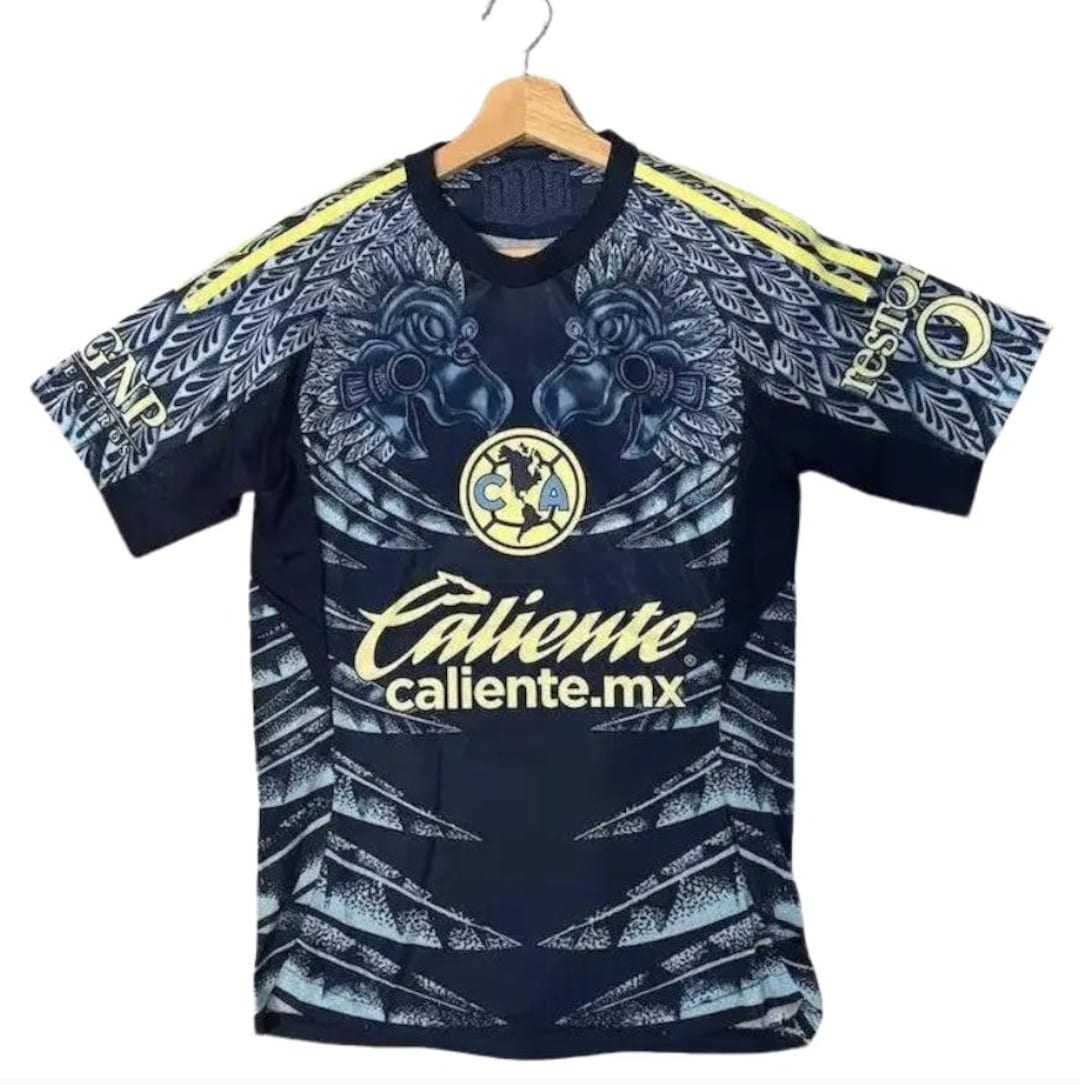 Club America Away Player Version Adult Soccer Jersey Navy Blue With ...