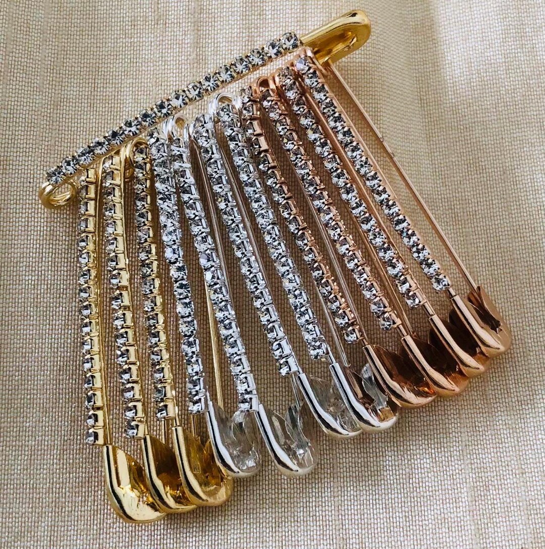 Fancy Stainless Steel Safety Pins Saree Pins Set of 12, Gold, Silver ...