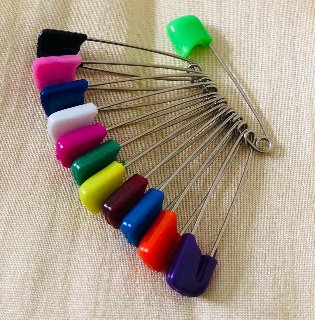 Colorful Stainless Steel Safety Pins Set of 12, Vibrant Colors 1.5 Inch ...