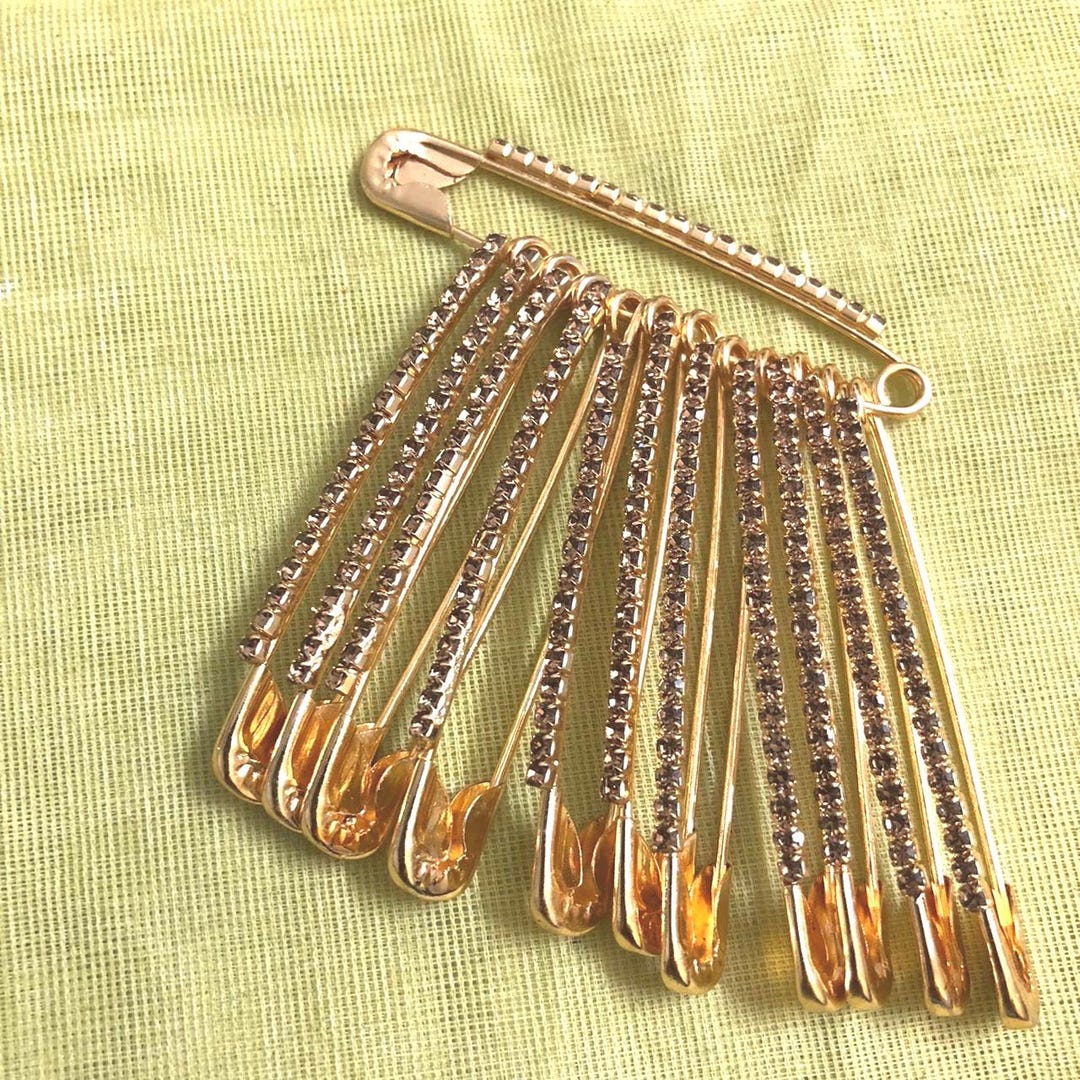 Fancy Stainless Steel Gold Safety Pins Saree Pins Set of 12 2 Inch 5 ...