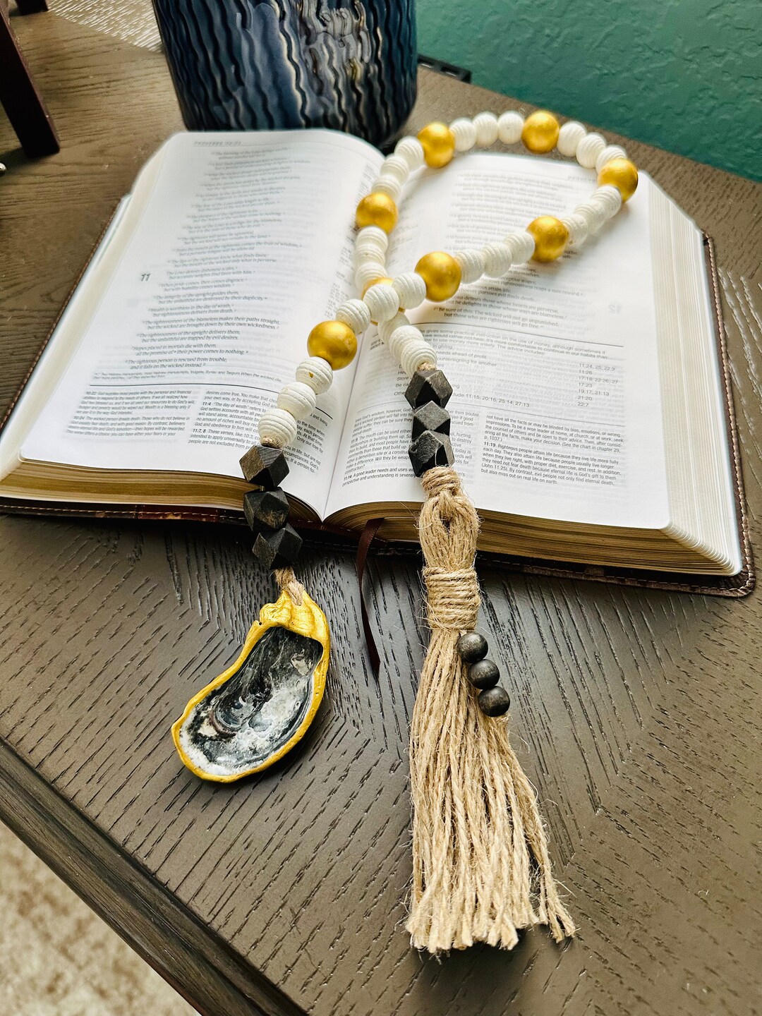 Open Ended Blessing Beads With Oyster Shell and Tassel, Gratitude Beads ...