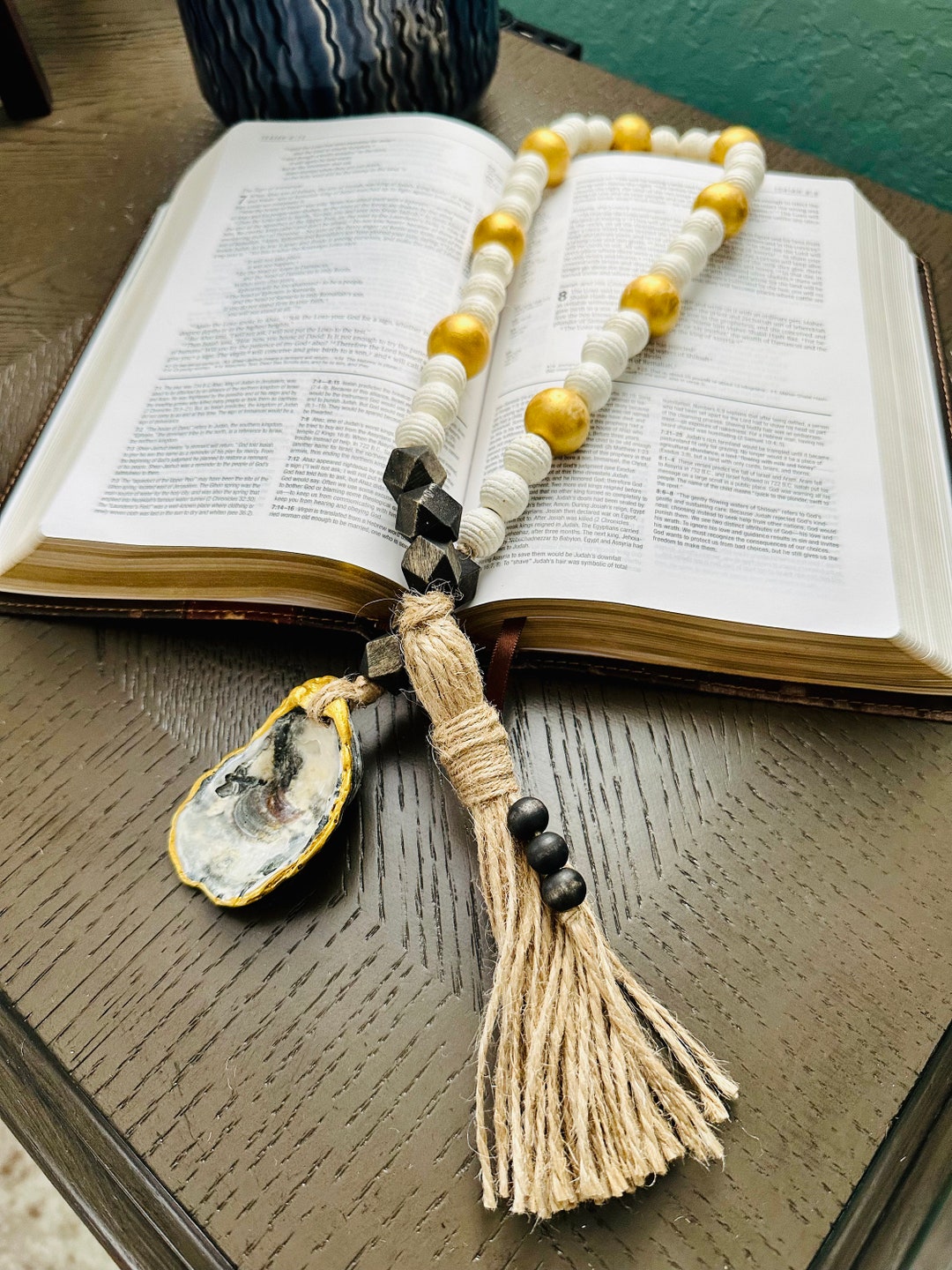 Open Ended Blessing Beads With Oyster Shell and Tassel, Gratitude Beads ...