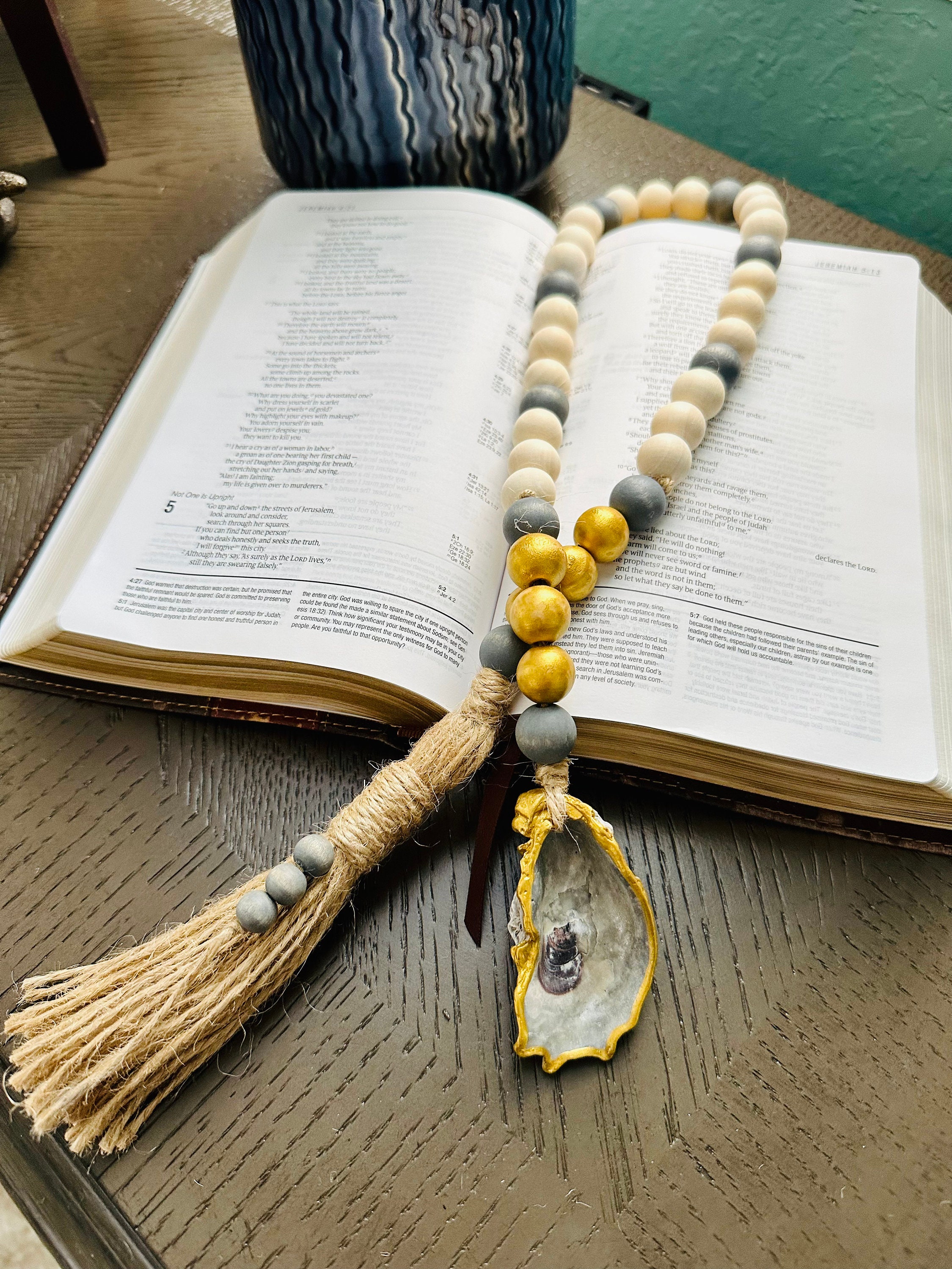 Open Ended Blessing Beads With Oyster Shell and Tassel, Gratitude Beads ...
