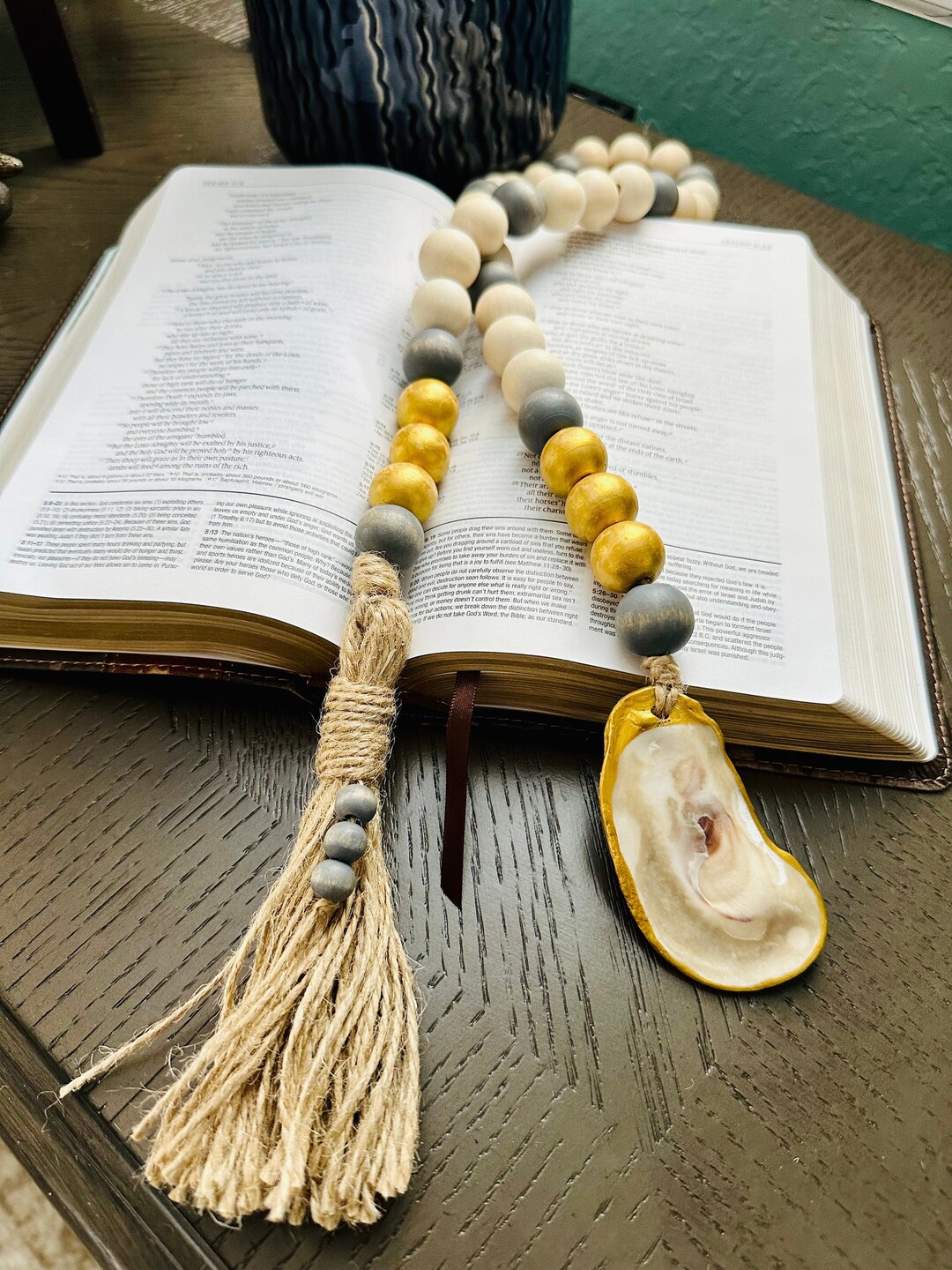 Open Ended Blessing Beads With Oyster Shell and Tassel, Gratitude Beads ...