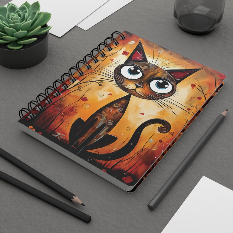 Autumn Cat Spiral Notebook Fall Painted Cat Style 5x7 Lined - Etsy