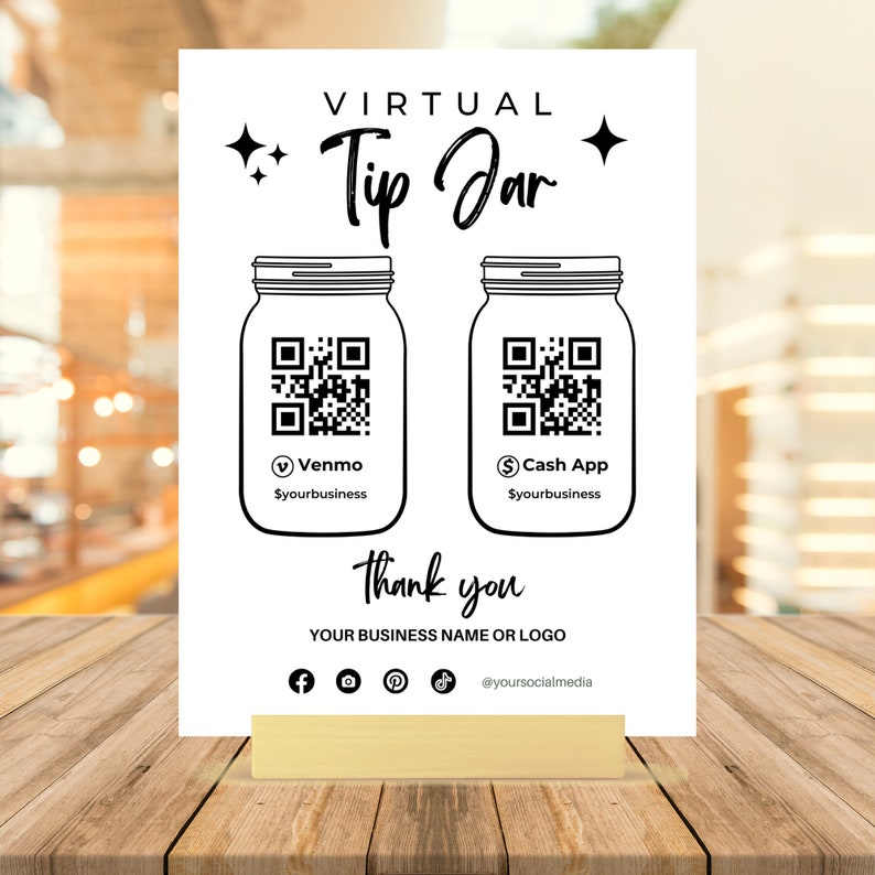 Virtual Tip Jar Template, QR Code Sign Template, Social Media Sign ...