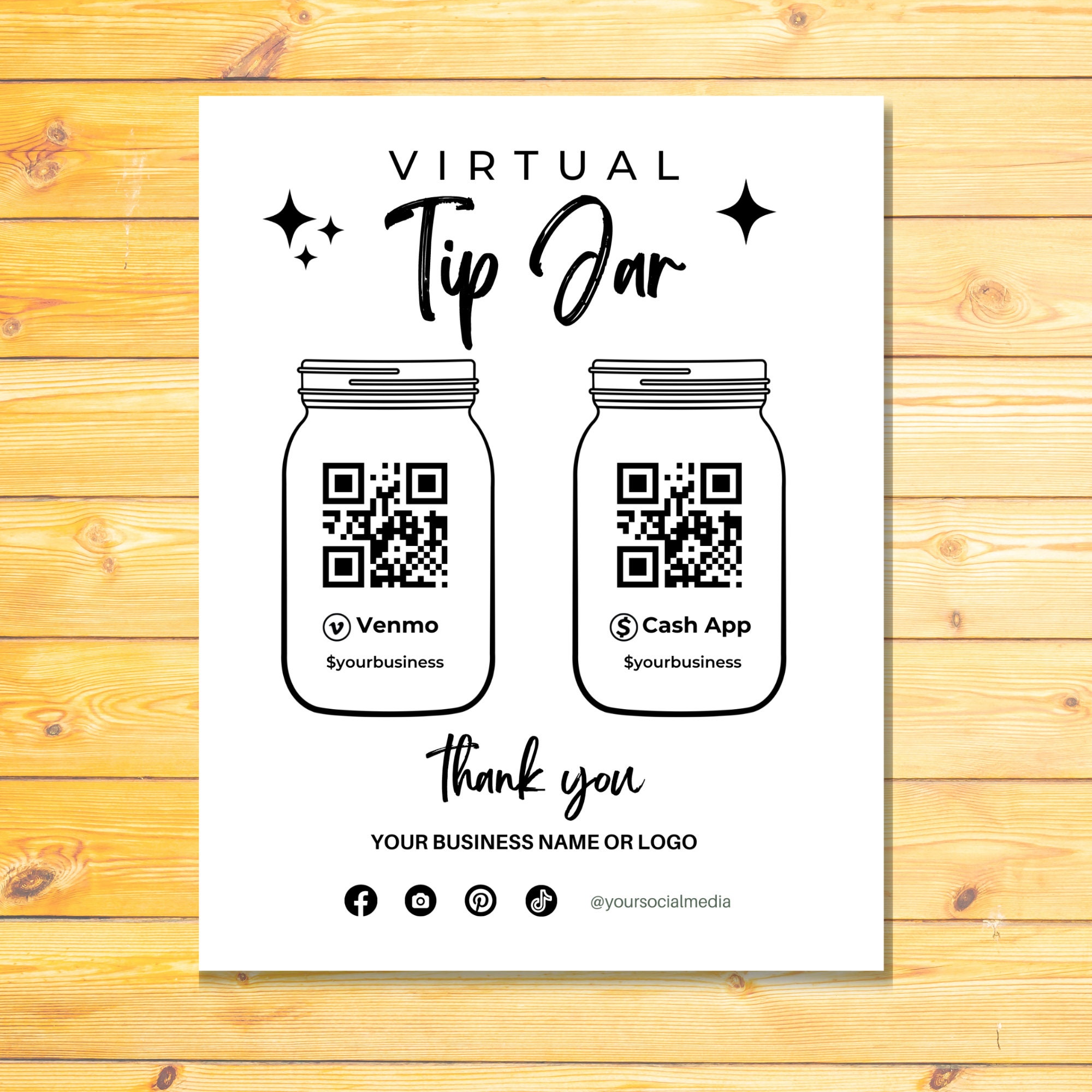 Virtual Tip Jar Template, QR Code Sign Template, Social Media Sign ... Virtual Tip Jar Template, QR Code Sign Template, Social Media Sign ...