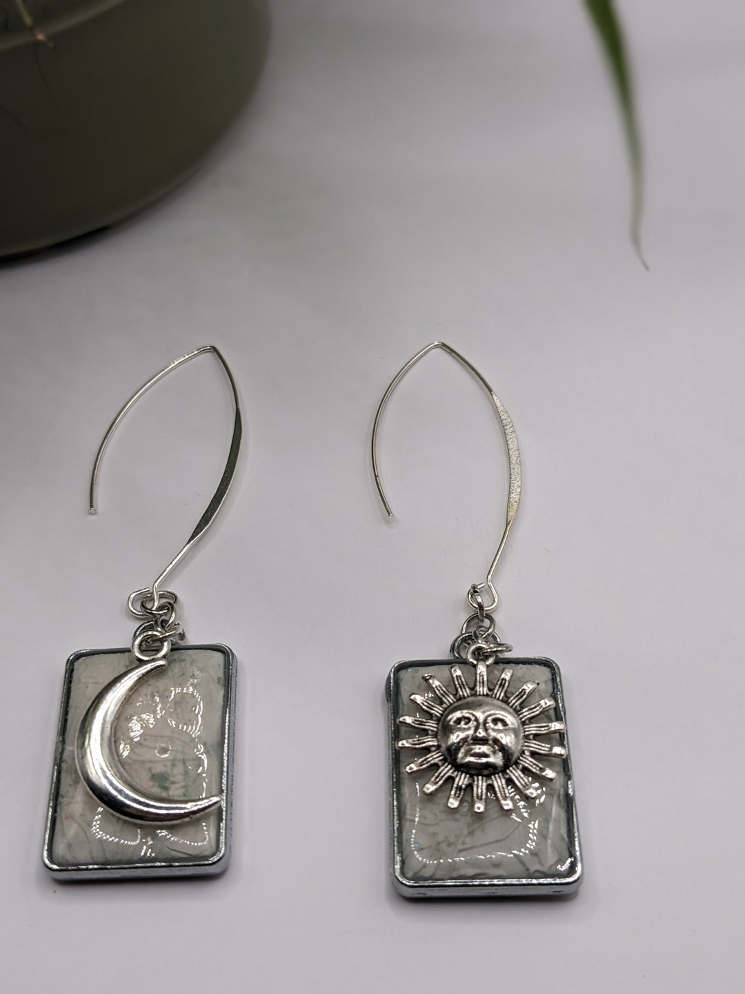 Celestial Sun and Moon Light Blue Clay and Resin Dangle - Etsy