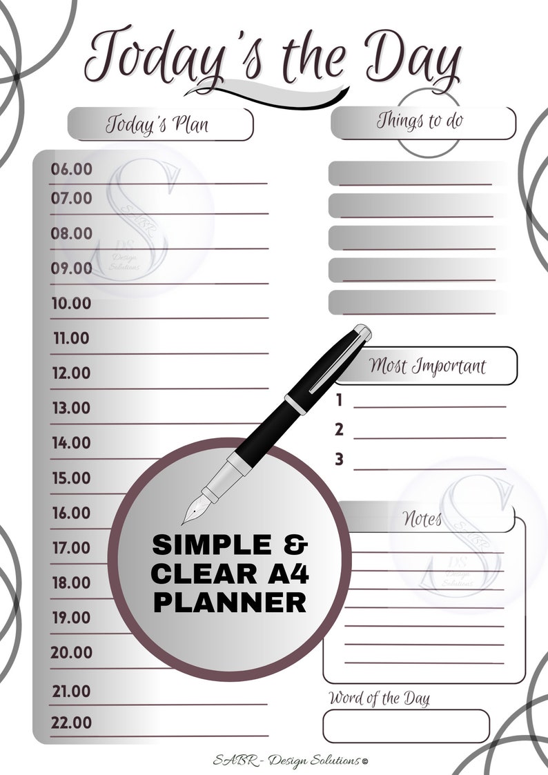 A4 Digital Daily Planner Downloadable Today's the Day Schedule, Plan ...