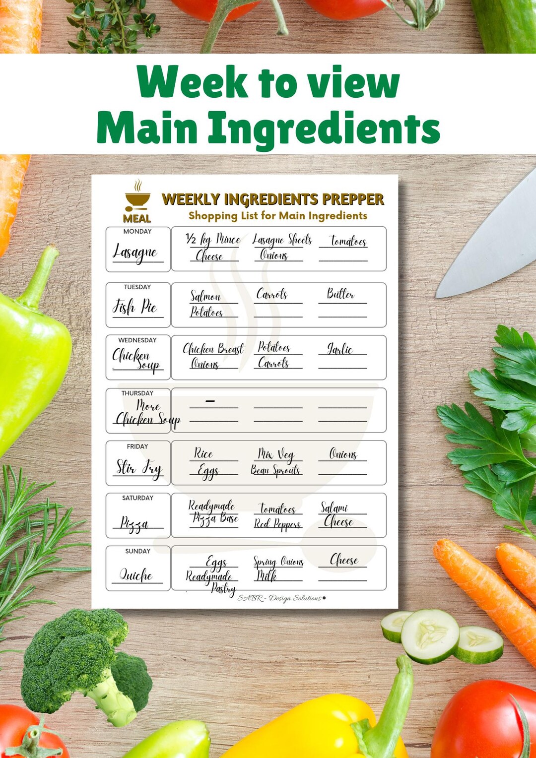 A4 Weekly INGREDIENTS PREPPER! Prep All Your Main Ingredients, Week ...