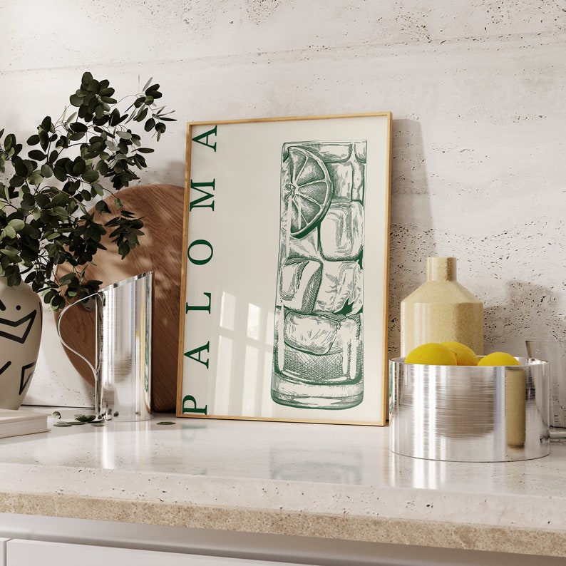 Minimalist Paloma Print | Bar Cart Wall Decor | Neutral Cocktail ...