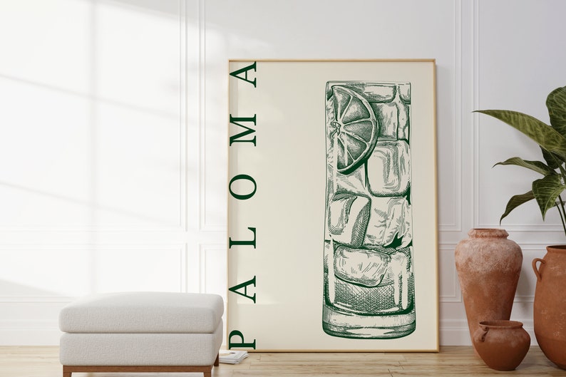Minimalist Paloma Print | Bar Cart Wall Decor | Neutral Cocktail ...