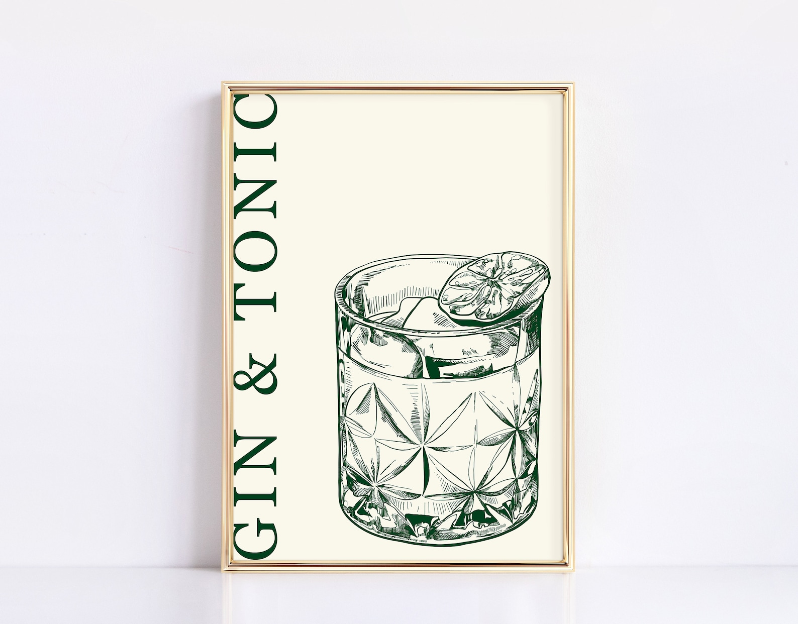 Minimalist Gin & Tonic Print | Bar Cart Wall Decor | Neutral Cocktail ...