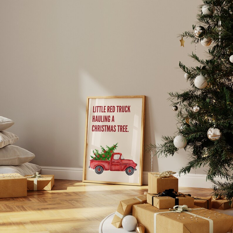 Little Red Truck Hauling A Christmas Tree | Christmas Decor | Trendy ...
