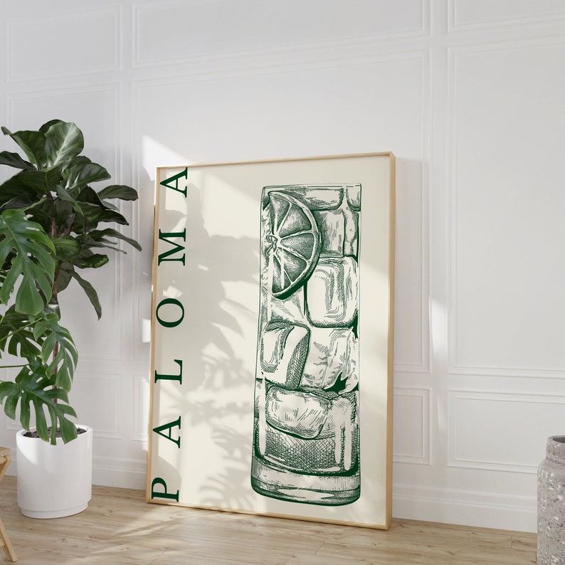Minimalist Paloma Print | Bar Cart Wall Decor | Neutral Cocktail ...