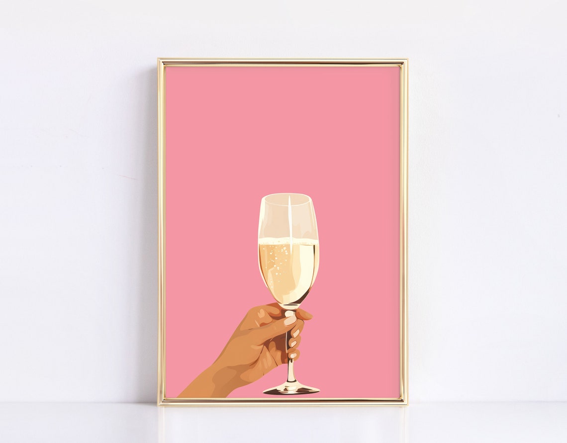Pink Cheers Champagne Print | Bar Cart Wall Decor | Cheers Cocktail Printable | Bar Accessories ...