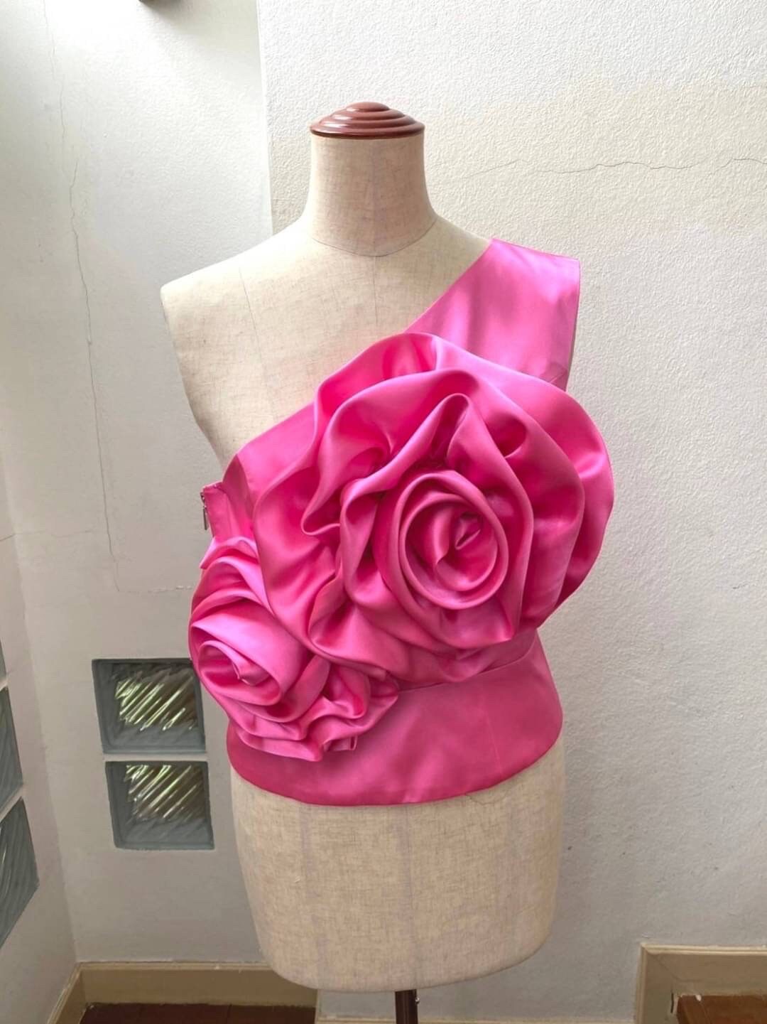 Hot Pink One the Shoulder 3d Flower Top,wedding Guest Dress,prom Dress ...