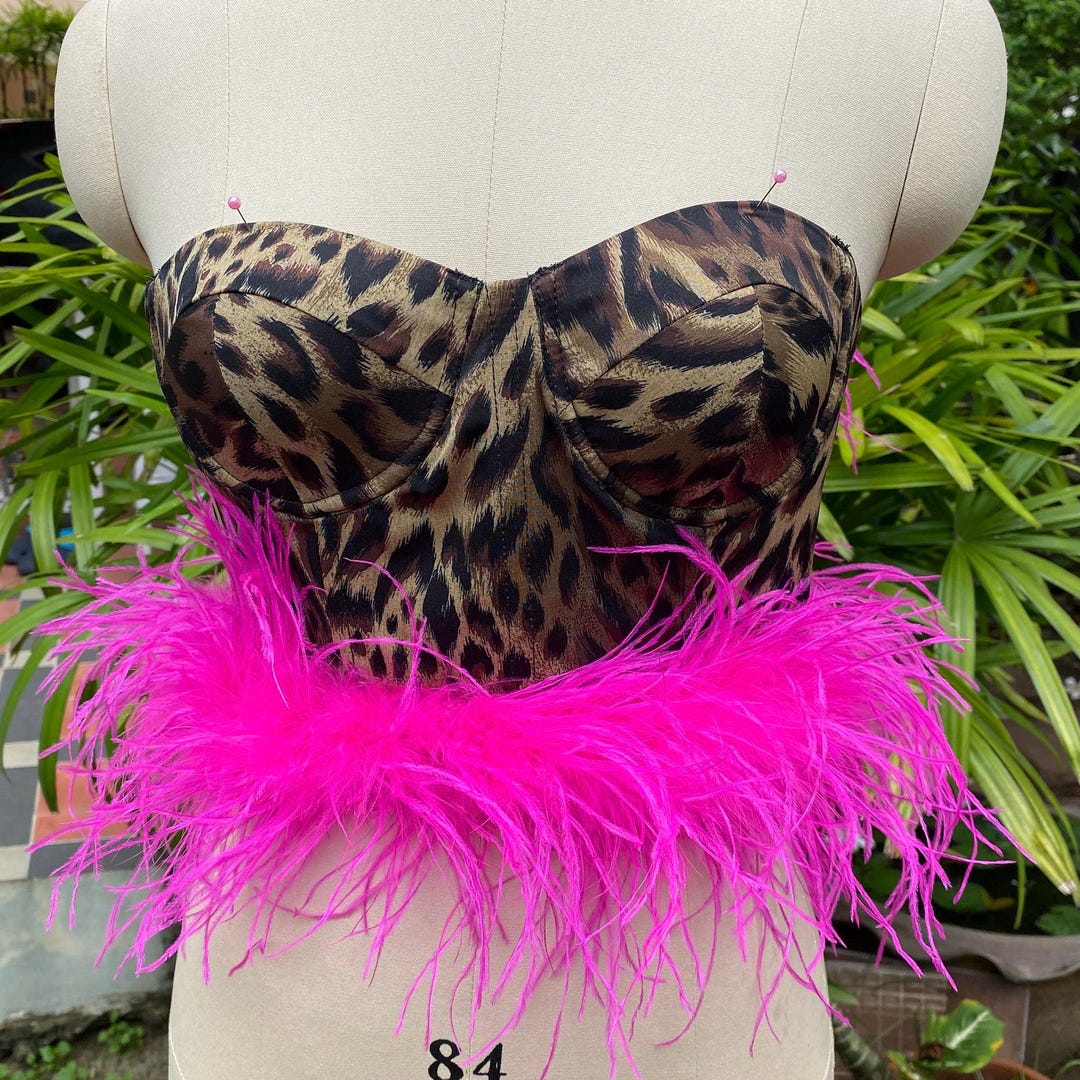 Leopard Feathers Custom Corset Top for Women,bustier Corset Style Dress ...