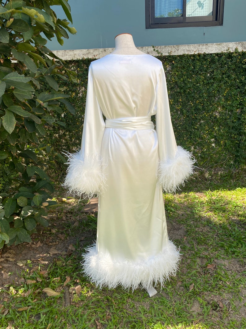 White Silk Satin Feather Robes for Women Longrobe for - Etsy