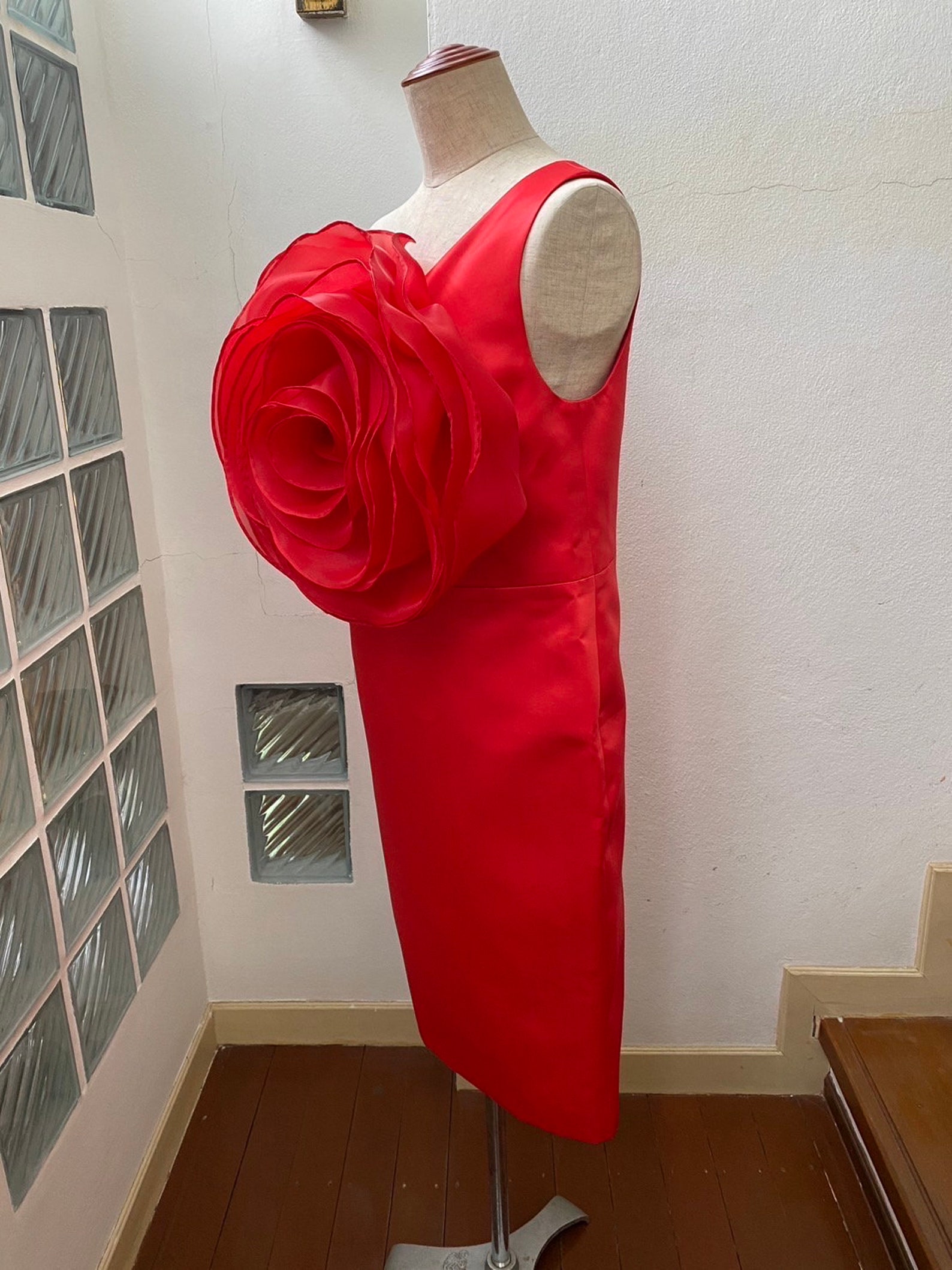 Red Rose One-shoulder Short Dress Women Wedding Guest Dress Plus Size ...