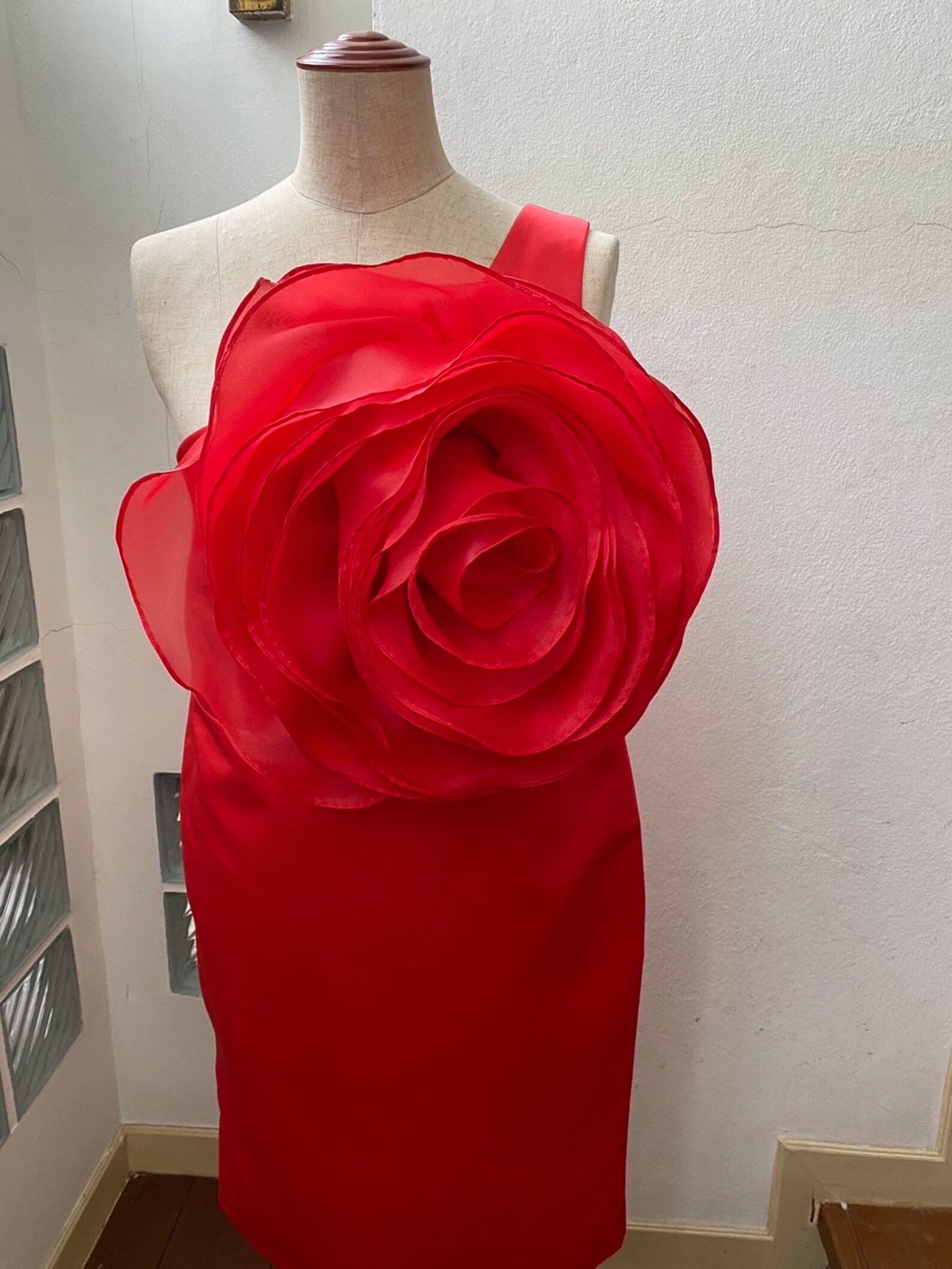 Red Rose One-shoulder Short Dress Women Wedding Guest Dress Plus Size ...