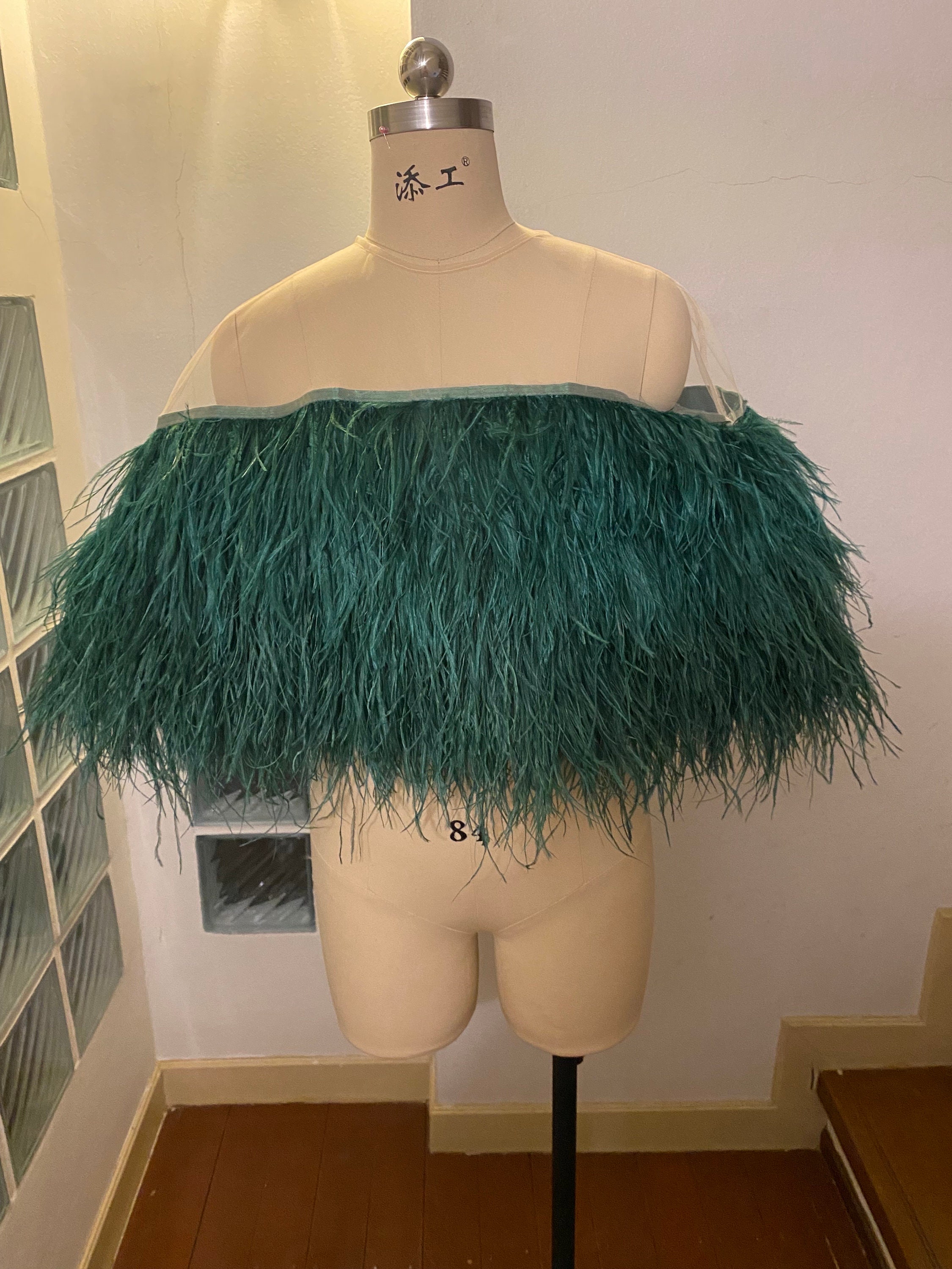 Emerald Green Feather Short Cape Dress Women,unique Wedding Dress for ...