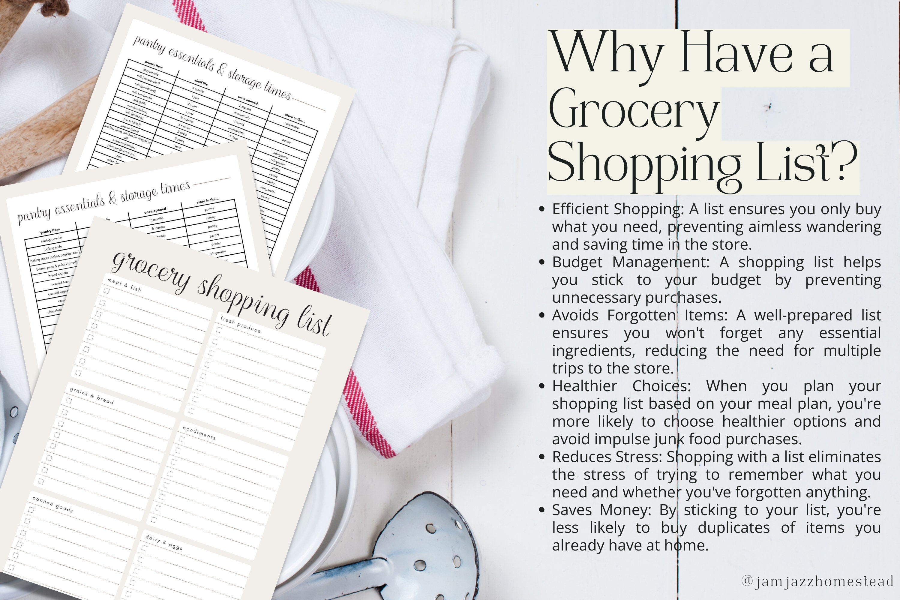 Grocery Shopping List and Pantry Essentials Printable for Smart Cooking ...