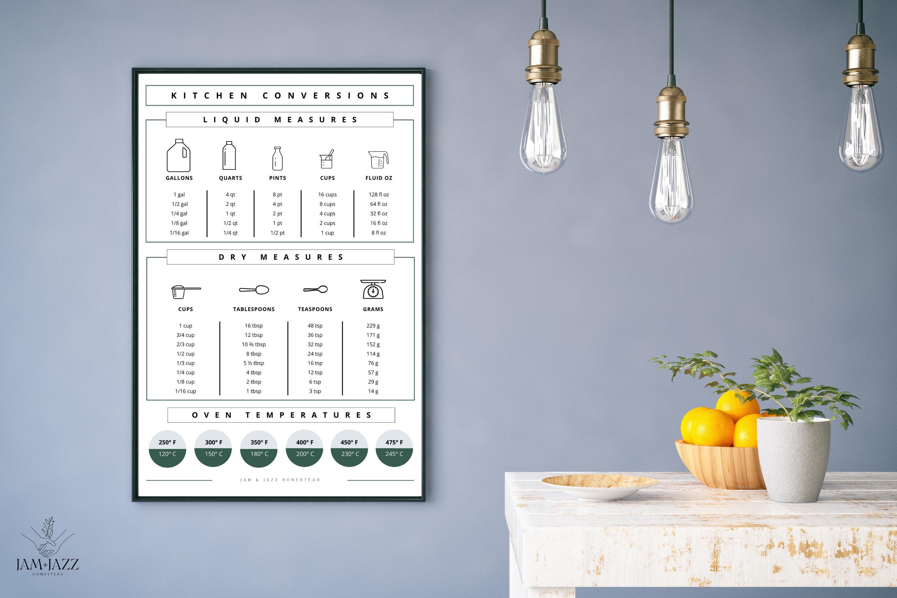 Kitchen Conversion Guide Print, Accurate Liquid/dry Measurements and ...
