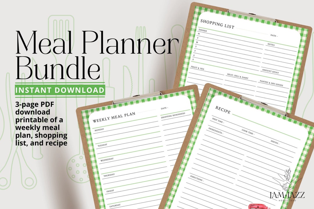 Weekly Meal Planner, Shopping List & Recipe Sheet Bundle Download ...