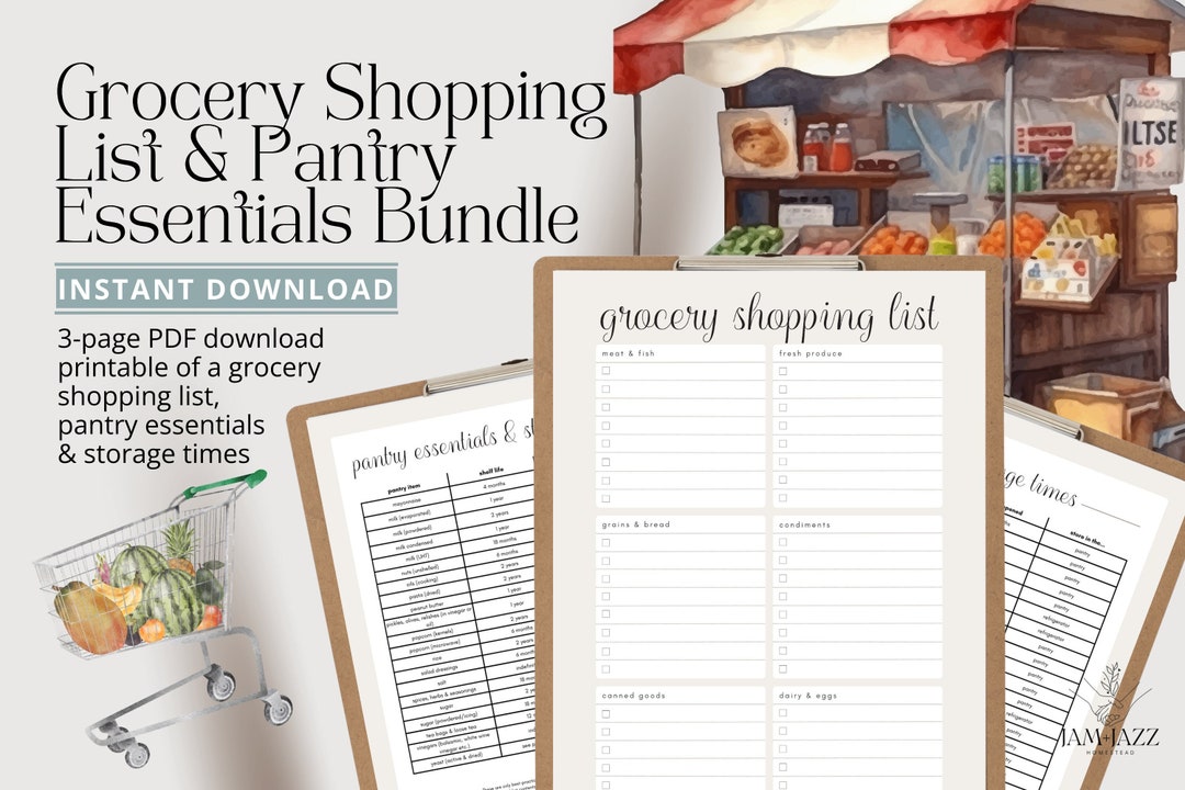 Grocery Shopping List and Pantry Essentials Printable for Smart Cooking ...