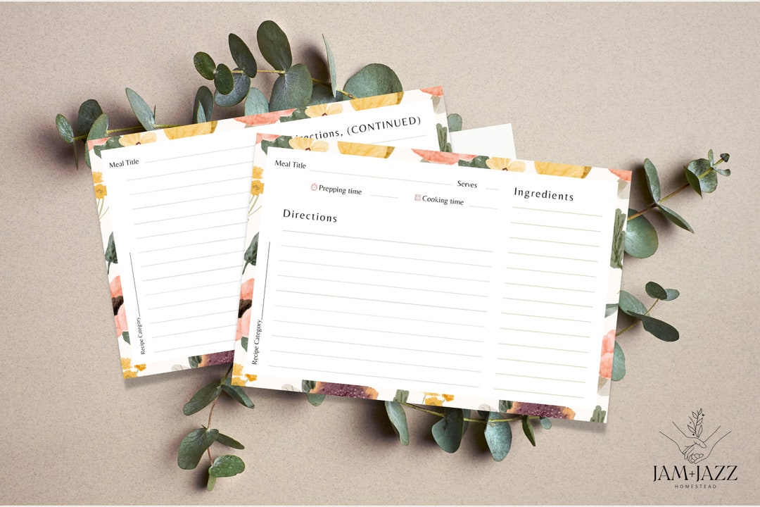 Recipe Card Editable Template, Vintage Floral Motif Background ...