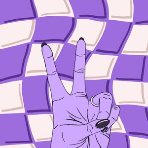 Purple Hand Peace Sign Digital Wall Art, Checkerboard - Etsy