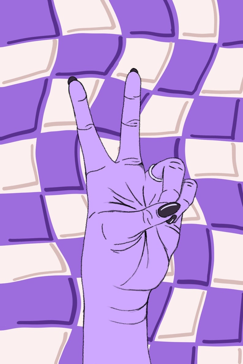 Purple Hand Peace Sign Digital Wall Art, Checkerboard - Etsy